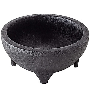 Restaurantware 56 Ounce Salsa Bowl 1 3-Legged Design Molcajete Bowl - Microwavable Dishwashable Black Plastic Salsa Bowl Shatterproof For Sauces Guacamole and Cheese Dip