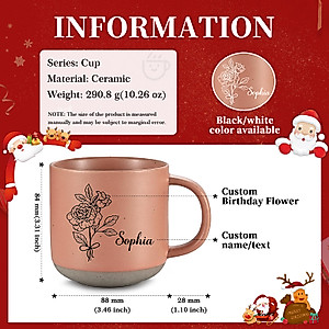 Personalized Ceramic Coffee Mug for Women: Custom Birth Flower Mug with Name & Text for Grandma Wife Mom Sister - Gifts for Grandparents' Day Christmas Birthday Mother’ Day