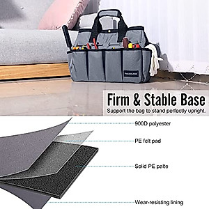 Housolution Garden Tote Bag, 900D Gardening Tool Bag, Garden Tote Storage Bag with Pockets & Long Adjustable Shoulder Strap, Home Tools Organizer Garden Tool Kit Holder, Standable, 14 Inch, Gray