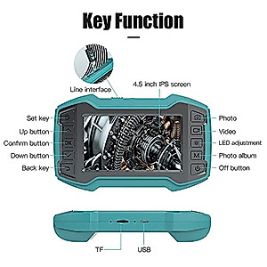 8MM Inspection Camera, Dual 1080P Lens, IP67 Waterproof, 1700mAh, 5.0 Inch Screen, Semi-Rigid Cable(5M/16.4FT Cable)