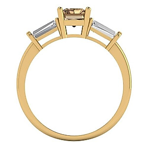 2.0 ct Emerald cut 3 stone Solitaire Champagne Simulated Diamond Engagement Promise Anniversary Bridal Ring 18K Yellow Gold 7