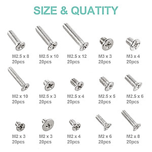 QTEATAK 300Pcs Silver Laptop Notebook Computer Replacement Screws Kit for Laptop SSD Hard Disk SATA