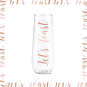 TOSSWARE POP 9oz Flute Pink Rose Toast Series, SET OF 6, Premium Quality, Recyclable, Unbreakable & Crystal Clear Plastic Printed Champagne Glasses