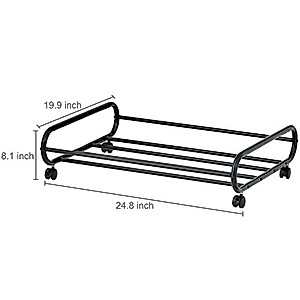 MyGift 24-Inch Rolling Stainless Steel Black Metal Under Bed Storage Cart, Space Saving Organizer Rotating Wheels