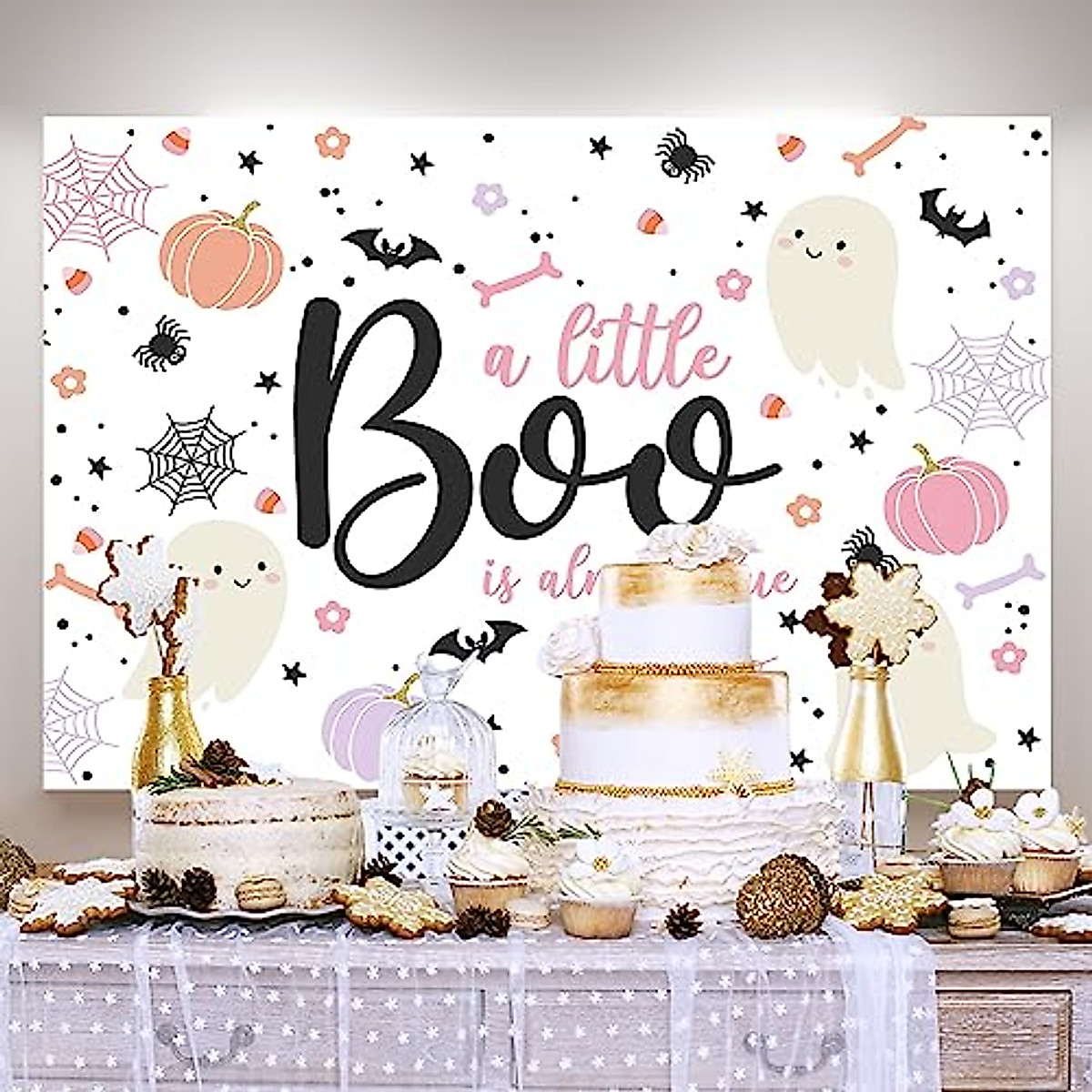 Ticuenicoa 6×4ft Halloween Baby Shower Backdrop A Little Boo is Almost Due Pink Ghost Bat Pumpkin Girls Kids Hey Boo 1st Birthday Party Photography Background First Birthday Party Banner Decor