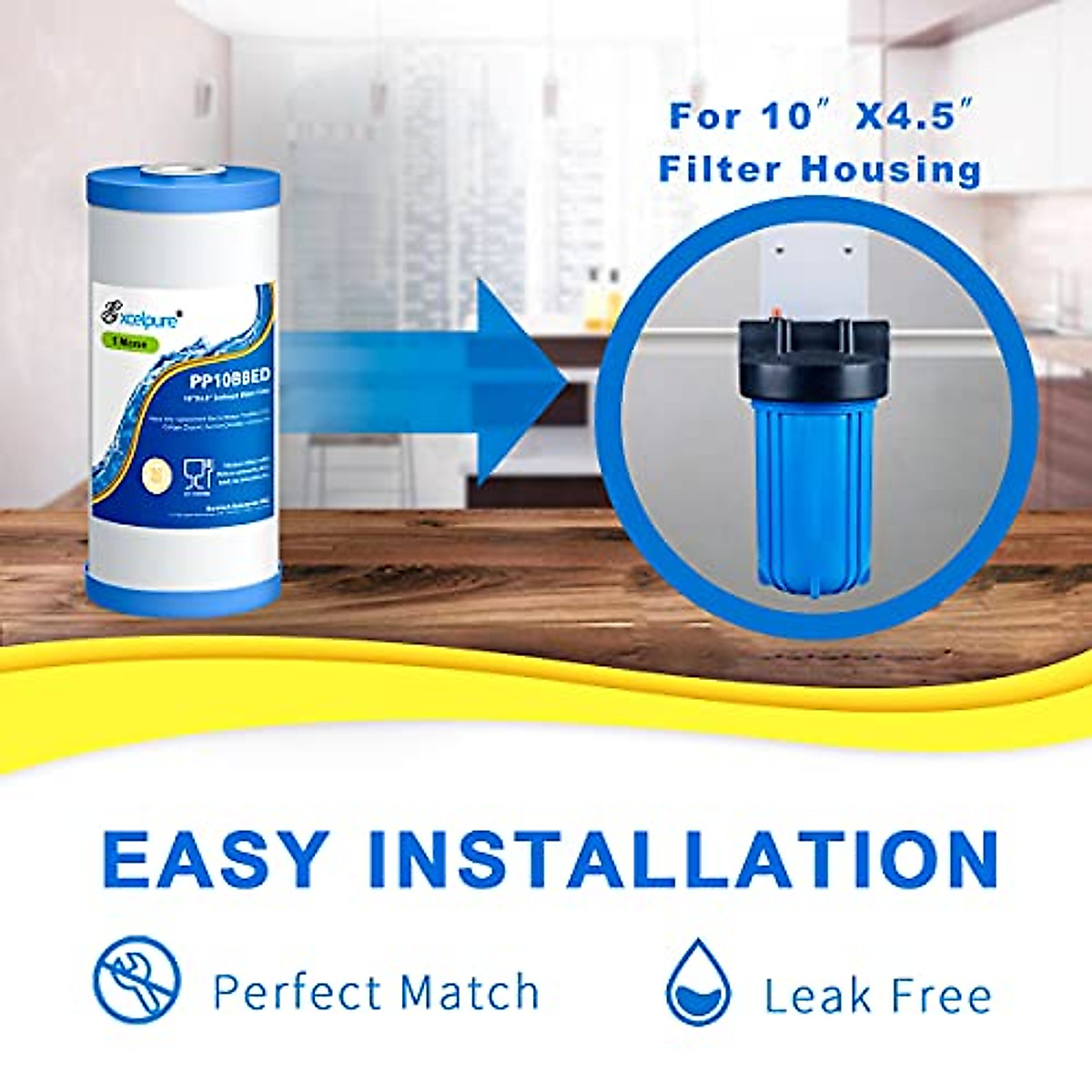 EXCELPURE Whole house 10" x 4.5" (5 Micron） Sediment Water Filter Compatible with Culligan GE FXHTC, RFC-BBSA, W50PEHD, GXWH40L, GXWH35F, GNWH38S, Dupont WFHD13001, Pentek R50-BB（2 PACK）