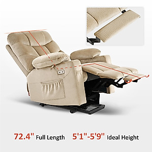 MCombo Power Lift Recliner Chair with Extended Footrest, 2 Cup Holders, USB Ports for Elderly People, Fabric 7286 (Beige)