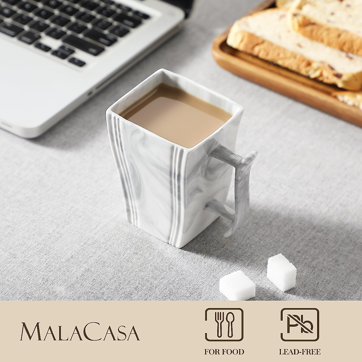 MALACASA Coffee Mugs, Ceramic Mug Set of 6, 11 oz Marble Coffee Cups with Handles for Men Women, Modern Porcelain Mugs for Coffee, Tea, Milk, Dishwasher Safe, Series FLORA