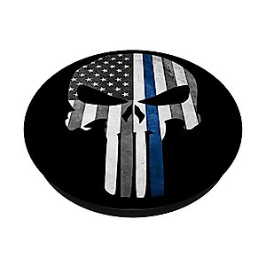 Thin Blue Line Patriotic Skull Flag Phone Accessory PopSockets PopGrip: Swappable Grip for Phones & Tablets