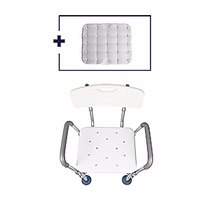 KMINA - Padded Shower Chair with Arms and Back (330 lbs) with Double Reinforced Crossbar and Cushion, Heavy Duty Shower Seat for Adults, Shower Chair for Inside Shower White - Made in Europe