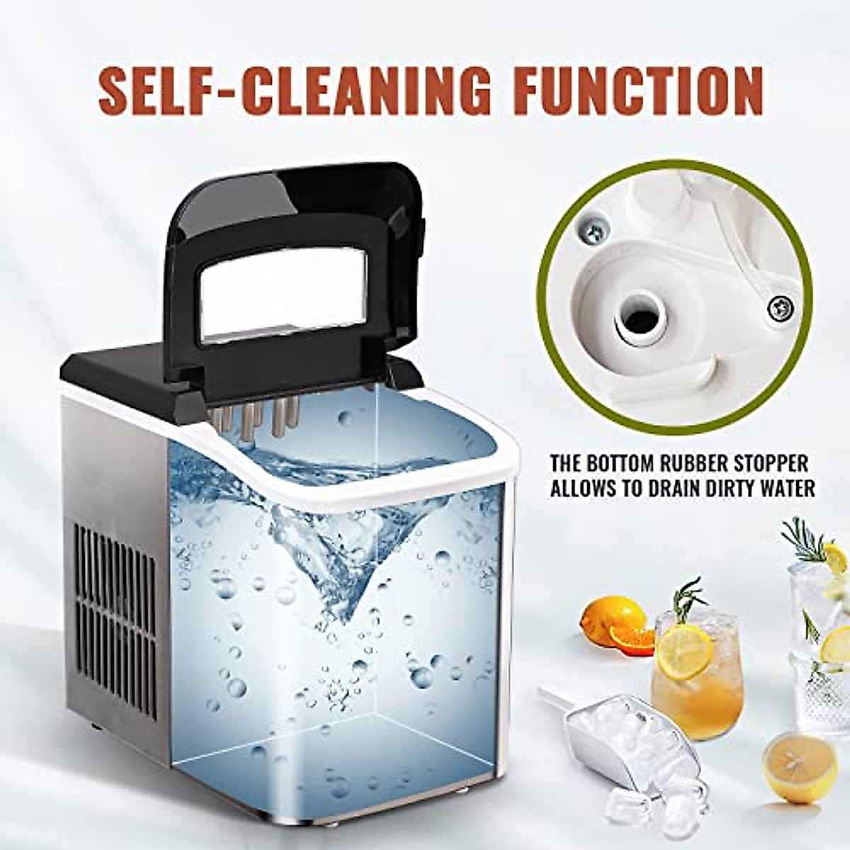 Ice Makers Countertop Portable Ice Machine Stainless Steel, 26.5lbs in 24 Hours, 9 Ice Cubes Ready in 8 Mins, Ice Scoop and Basket, L&S Bullet Sizes for Home Party Office Bar Camping
