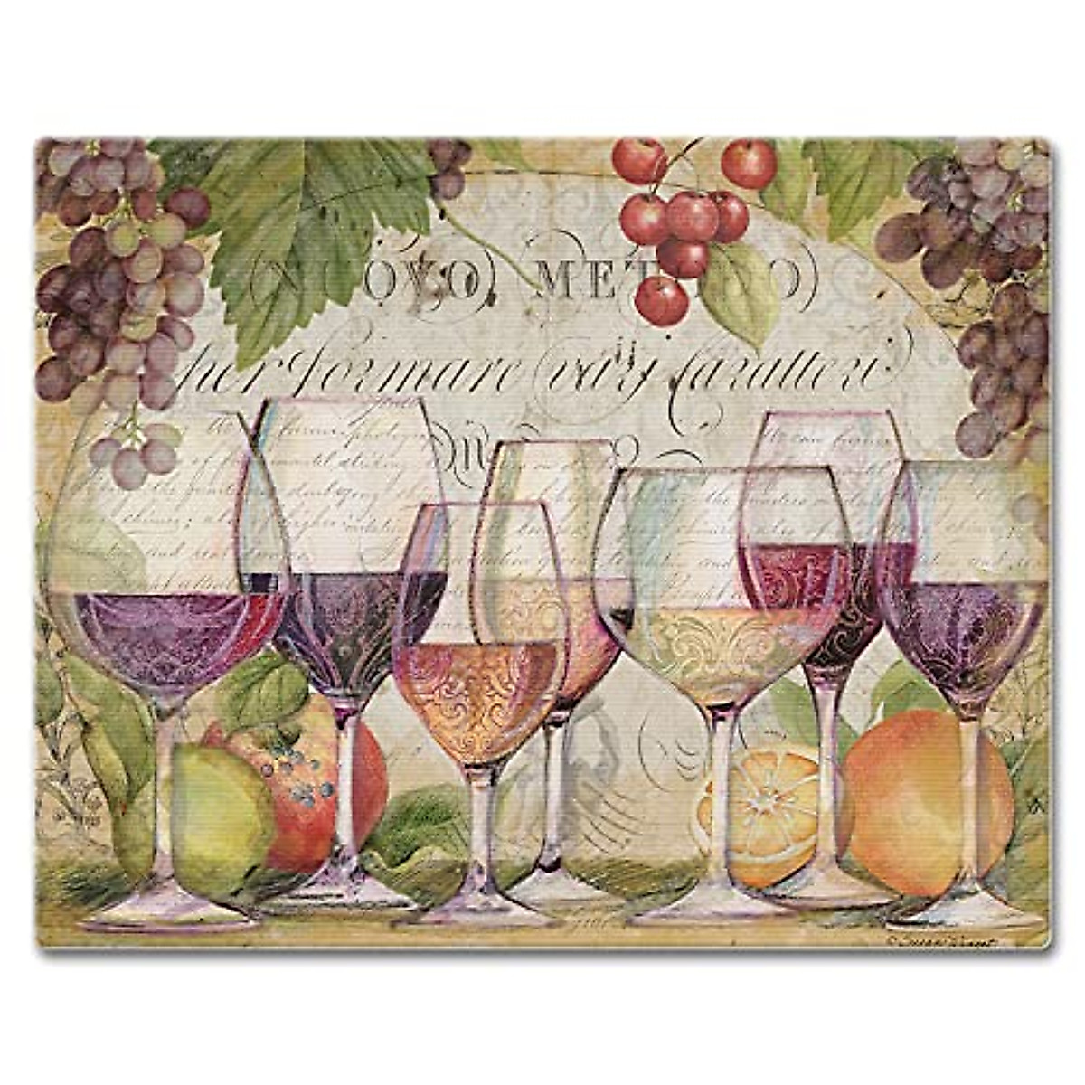 CounterArt Wine Country Decorative 3mm Heat Tolerant Tempered Glass Cutting Board 15" x 12" Made in the USA Dishwasher Safe