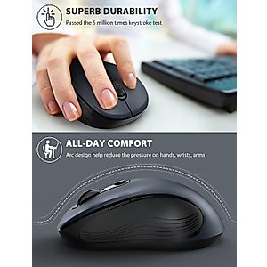 Trueque Wireless Mouse for Laptop, 2.4GHz Ergonomic Computer Mouse with Back & Forward Buttons, 3 Levels Tracking Speed, 6 Buttons, Optical USB Cordless Mice for Windows Chromebook MacBook PC (Gray)