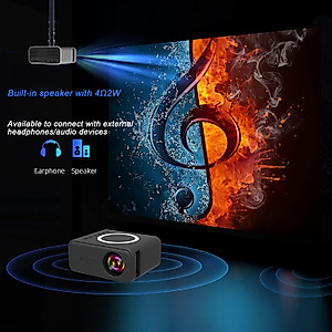 Portable Mini Projector with wifi for iPhone android phone win10 laptop,with Remote Controller Built-in Speaker wireless connect,Audio Port, Tablet USB Flash Driver Compatible