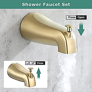 PARLOS Shower System, Brushed Gold Shower Faucet Set with Tub Spout(Valve Included), 5-Setting Mode Shower Head and Tub Spout with Diverter, Multi-Function Wall Mounted Shower Bathtub Combo, 1436908