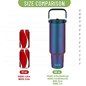 Cafezi 50 oz Insulated Tumbler with Straw, Stainless Steel Water Bottles with Flip Straw and Top Handle, Leak Proof Flip, No Sweat, Fits in Cup Holder, Vacuum Insulated Cup for Home, Outdoors, Car