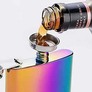 YFS Solid Rainbow Colored Flask for Liquor and Funnel, 8 Oz Leak Proof Stainless Steel Pocket Hip Flask
