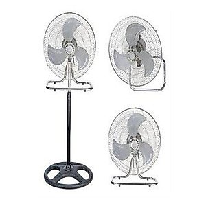 PrimeTrendz TM 18 Inch Industrial Grade 3 in 1 Stand + Desk + Wall Fan | High Velocity Standing Mount Oscillating Fan