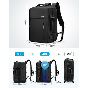 HOMIEE Carry on Bag Large Travel Backpack Flight Approved, Waterproof Rucksack Anti Theft Laptop Backpack for Men Women, 24-40L Expandable Weekender Overnight Duffel Bag Hand Luggage Suitcase