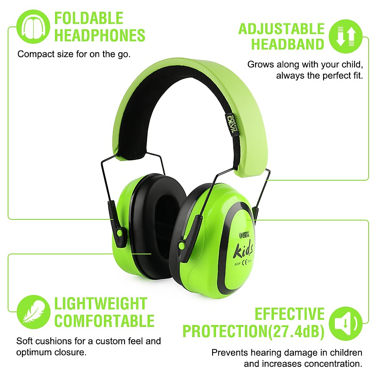 Kids/Toddler Ear Protection Safety Ear Muffs For Age 3-16 Noise Cancelling Headphones 27.4dB Kids Hearing Protection Earmuffs (Green)