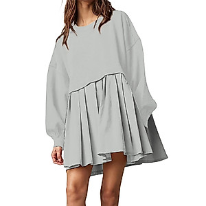 Women's Casual Dresses Chiffon Pocket Crew Neck Sweatshirt Dress Plaid Casual Kawaii Jean Dress Hawaiin Off Shoulder Dress 02 Gray Large