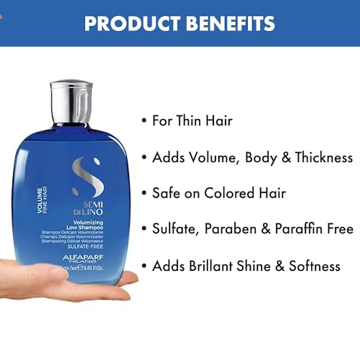 Alfaparf Milano Semi Di Lino Volume Shampoo For Fine Hair – Anti Frizz, Hair Thickening Shampoo to Add Volume & Body - Sulfate Free and Professional Salon Quality - Frizz Control Products (8.45 oz)