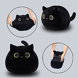 iBccly 8" Black Cat Plush Toy Black Cat Pillow,Soft Plush Doll Cat Plushie Cat Pillow,Stuffed Animal Soft Plush Pillow Baby Plush Toys Cat Shape Design Sofa Pillow Decoration Doll (Black 8 in)