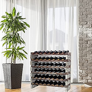 DisplayGifts Modular Stackable Wine Rack Freestanding Wooden Wine Stand Storage Holder, Thick Wood Wobble-Free Natural 36 Bottle Capacity 6 X 6 Rows (Weathered Rustic Wood)