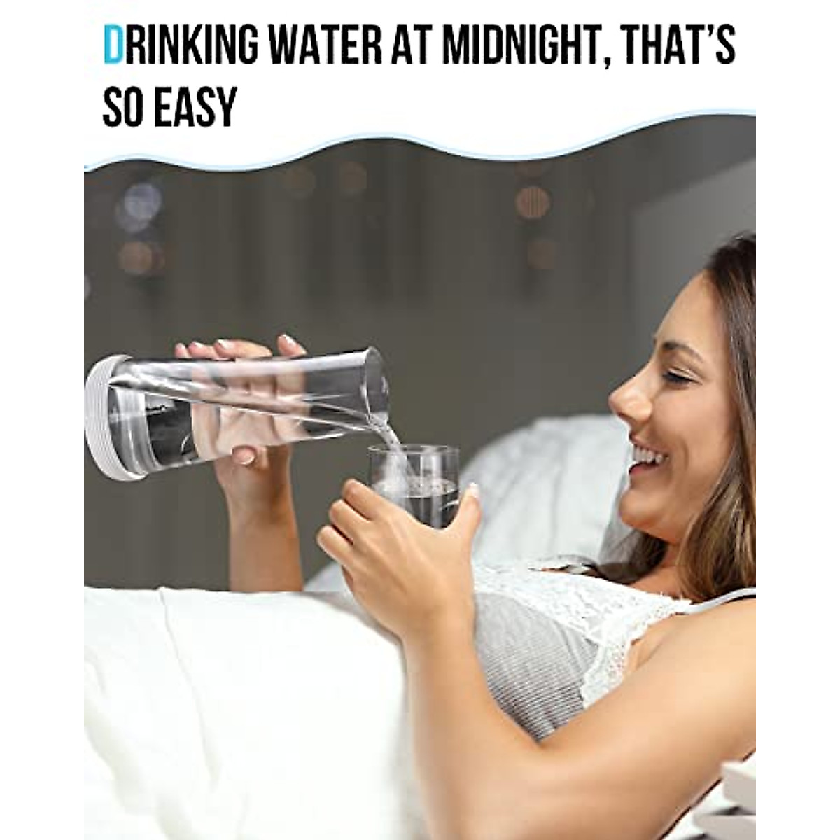 Bedside Night Water Carafe Set with Tumbler Glass, Clear Nightstand Carafe with Silicone Coaster for Bedroom and Guest Room, Glass Mouthwash Decanter for Bathroom (22 OZ)