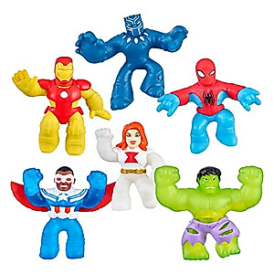 Heroes of Goo Jit Zu Marvel 6 Pack | 6 Amazon Exclusive Marvel Heroes | 4.5" Tall Action Figures | Spider-Man, Hulk, Captain America-Sam Wilson, Black Panther, Black Widow, and Iron Man