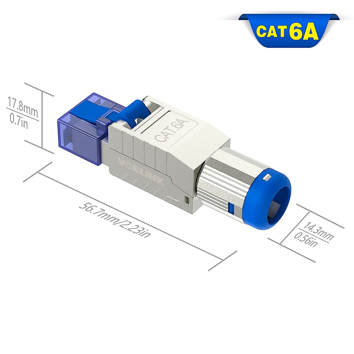 VCELINK RJ45 Cat6A Connectors Tool-Free, Zinc Alloy Shielded Ethernet Termination Plugs for 23AWG SFTP Cables, 10Gbps Easy Internet Plug, Fast Field Installation 2-Pack