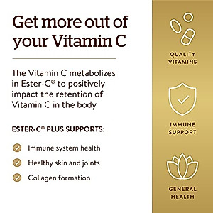 Solgar Ester-C Plus 500 mg Vitamin C (Ascorbate Complex), 250 Vegetable Capsules - Gentle & Non Acidic - Antioxidant & Immune Support - Non GMO, Vegan, Gluten Free, Kosher - 250 Servings