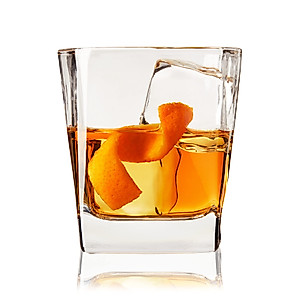 True Square Double Old Fashioned Glasses Set of 4 - Lowball Whiskey Glasses for Cocktails, Drinks or Liquor - Dishwasher Safe 10oz