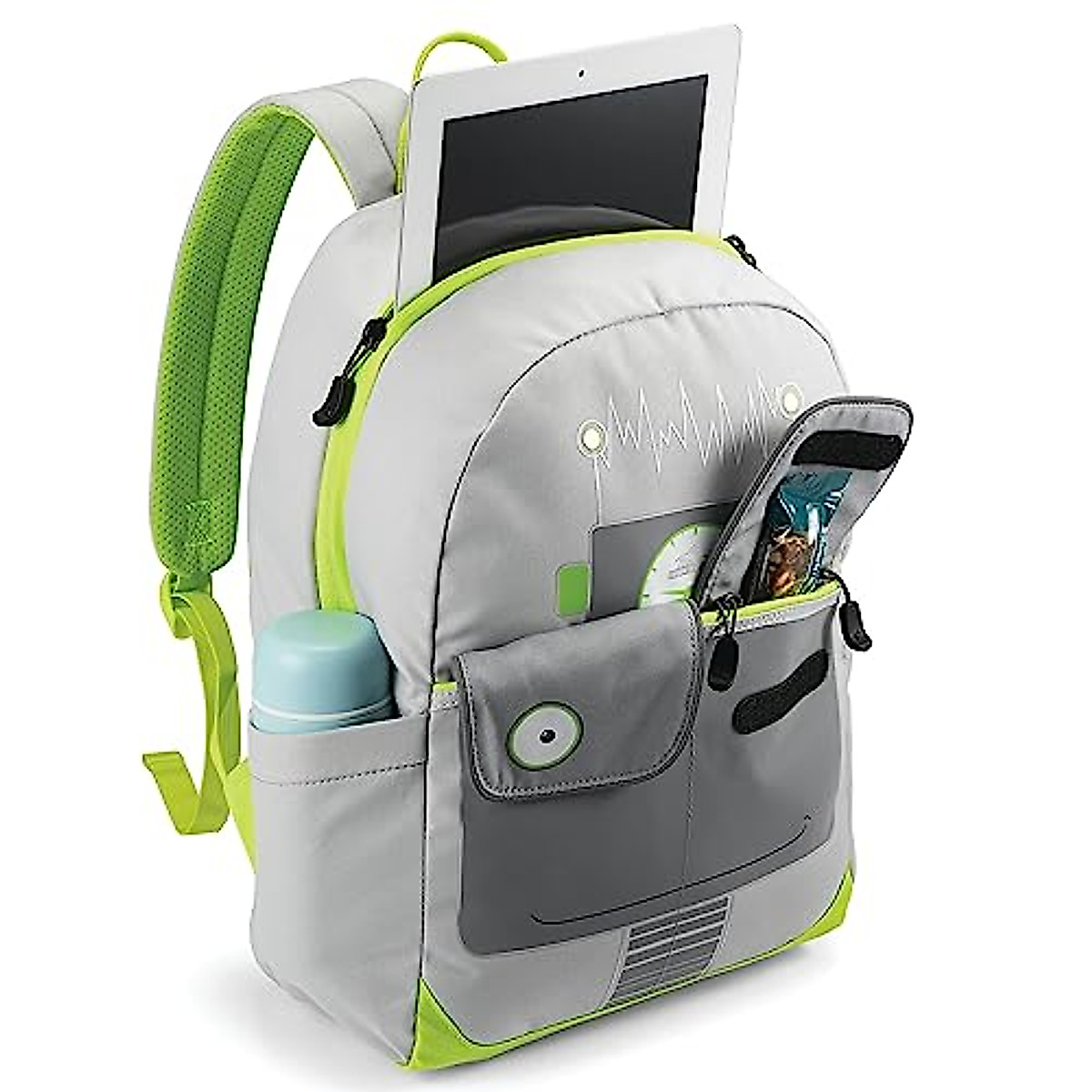 High Sierra Chiqui Backpack Travel Bag with Padded Tablet Sleeve, Accessory Pocket and Reflective Straps, Robot (Gray/Lime Green)