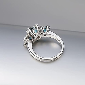 CivetCat Moissanite Three Stone Rings with Sapphire for Women 5cttw Moissanite Aquamarine Wedding Ring Center 3.0 ct with Side 1.0 ct DEF color VVS Certified Moissanite Diamond Platinum Plated