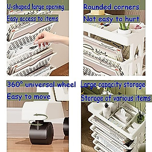 6 Tier Mobile Bookshelf, Rolling Utility Cart, Rolling Utility Cart, Bookshelf Organizer with 360° Universal Wheel, 6 Tier Floor Standing Bookcase Storage Organizer Rack (Beige)