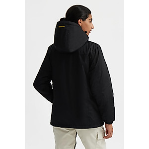 GEMYSE Women's Ski Snow Jacket Warm Winter Waterproof Coat Snowboard Rain Jacket Hooded Windproof Windbreaker（Black,XX-Large）