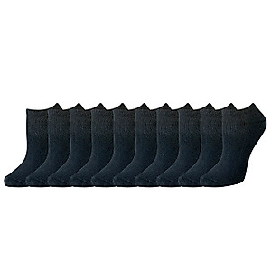 Amazon Essentials Women's Cotton No-Show Socks, Lightly Cushioned, 10 Pairs, Black, 6-9
