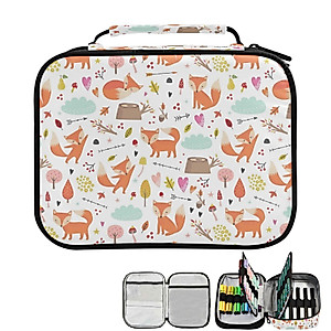 ZZKKO Colored Pencil Case Fox Comic Cartoon 96 Slots Pencil Holder with Zipper Large Capacity Pencil Case Organizer for Watercolor Pens Markers