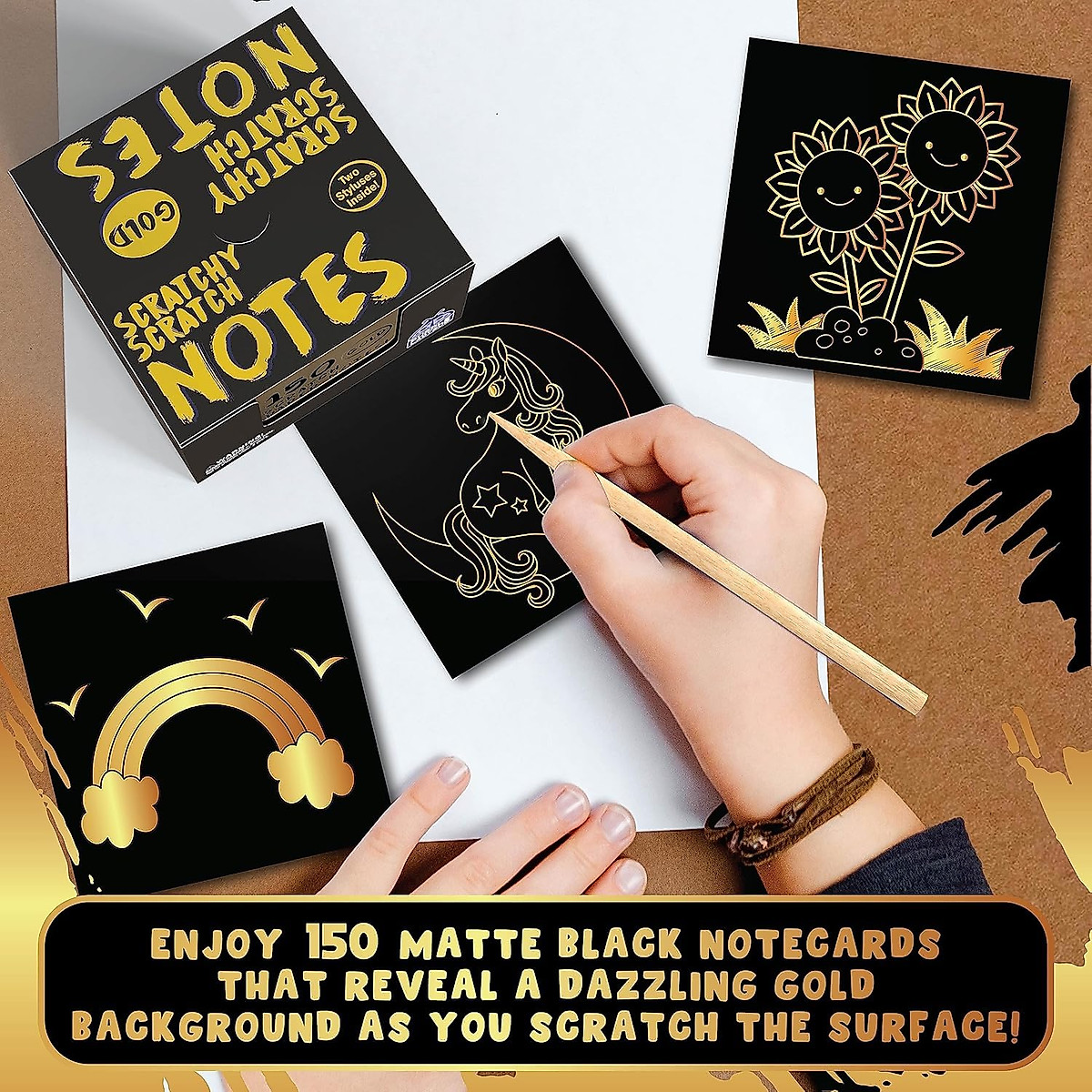 PURPLE LADYBUG Rainbow Scratch Art for Kids Mini Notes - Great Easter Crafts for Kids & Tweens, Easter Basket Stuffers for Teens, Small Gifts for Kids - Fun Arts and Crafts with 150 Scratch Papers