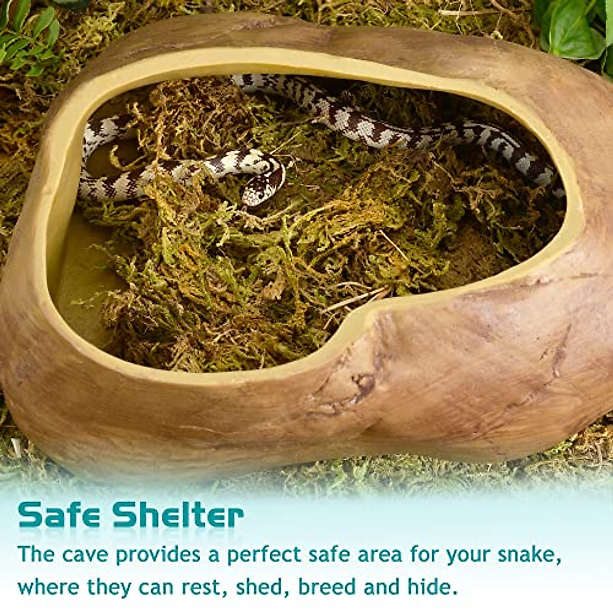 Antidious Snake Hide Cave for Gecko Shedding, Natural Rock Look Hideout, Reptiles Egg-Laying Shelters, Suitable for Ball Python,Corn Snake, Green Snake and Gecko, L Size