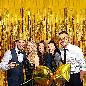 4 Pack Gold Backdrop Curtain 3.2 Ft X 8.2 Ft Gold Streamers Gold Fringe Curtain Backdrop Foil Fringe Curtain Birthday Parties Tinsel Backdrop Photo Booth (Gold)