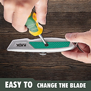 KATA 2 Pack Retractable Utility Knife,Heavy Duty Box Cutters for Cardboard, Boxes, Cartons and Rope,Rubbery Handle,with Extra 10pc SK5 Sharp Blades,GREEN