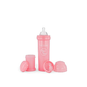 Twistshake Anti Colic Baby Bottles - Premium 330ml/11oz Bottles with 100ml Milk Storage Container for a Comfortable Feeding Experience for Baby Care - Pastel Pink