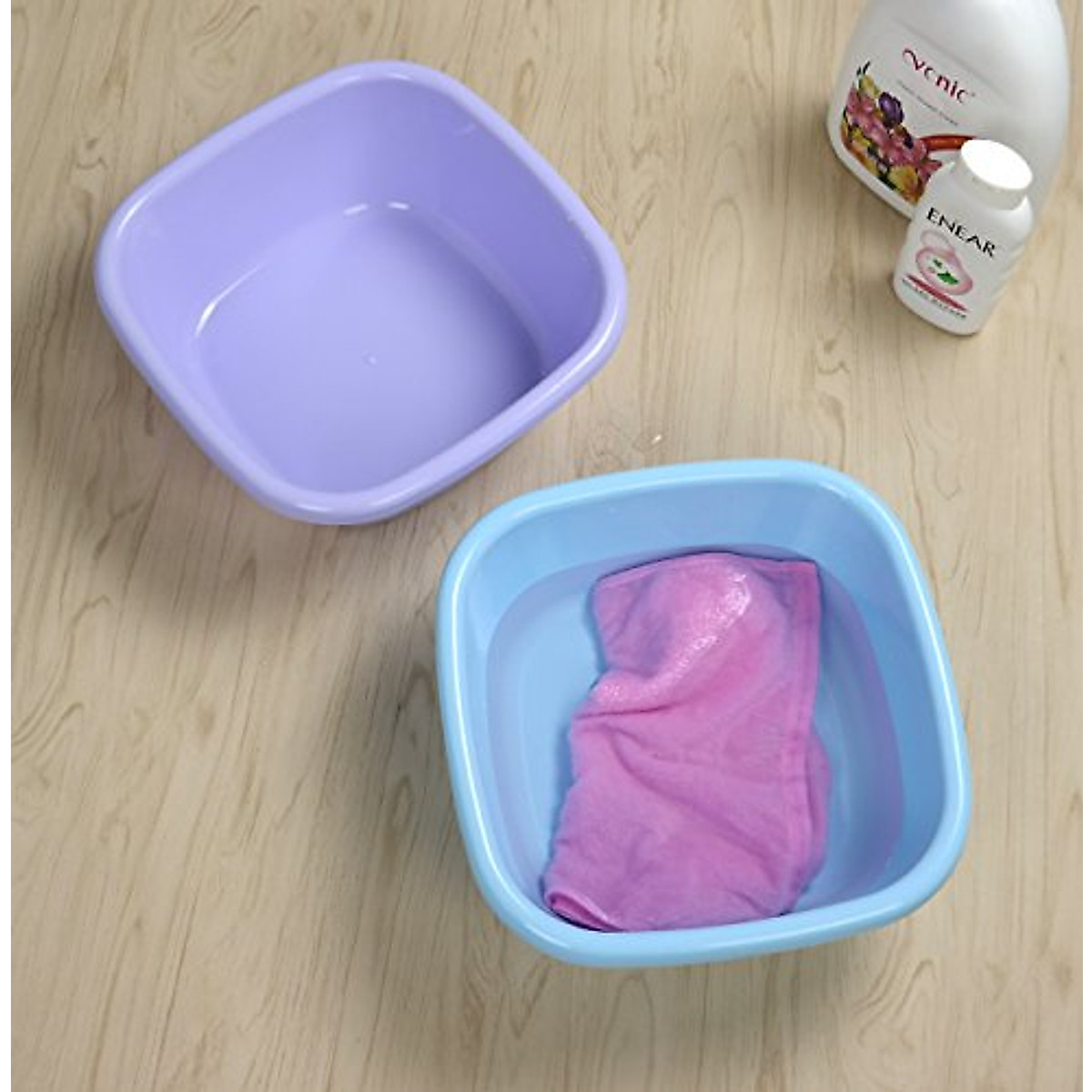 Doryh 12 Quart Plastic Square Washbasin, Set of 3