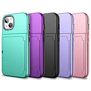 WeLoveCase for iPhone 13 / iPhone 14 Wallet Case with Credit Card Holder & Hidden Mirror, Two Layer Shockproof Heavy Duty Protection Cover Protective Case for iPhone 13/14 6.1 Inch - Light Purple
