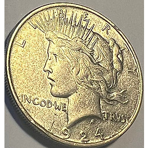 1924 P Silver Peace Dollar Dollar AU Fine Details Condition