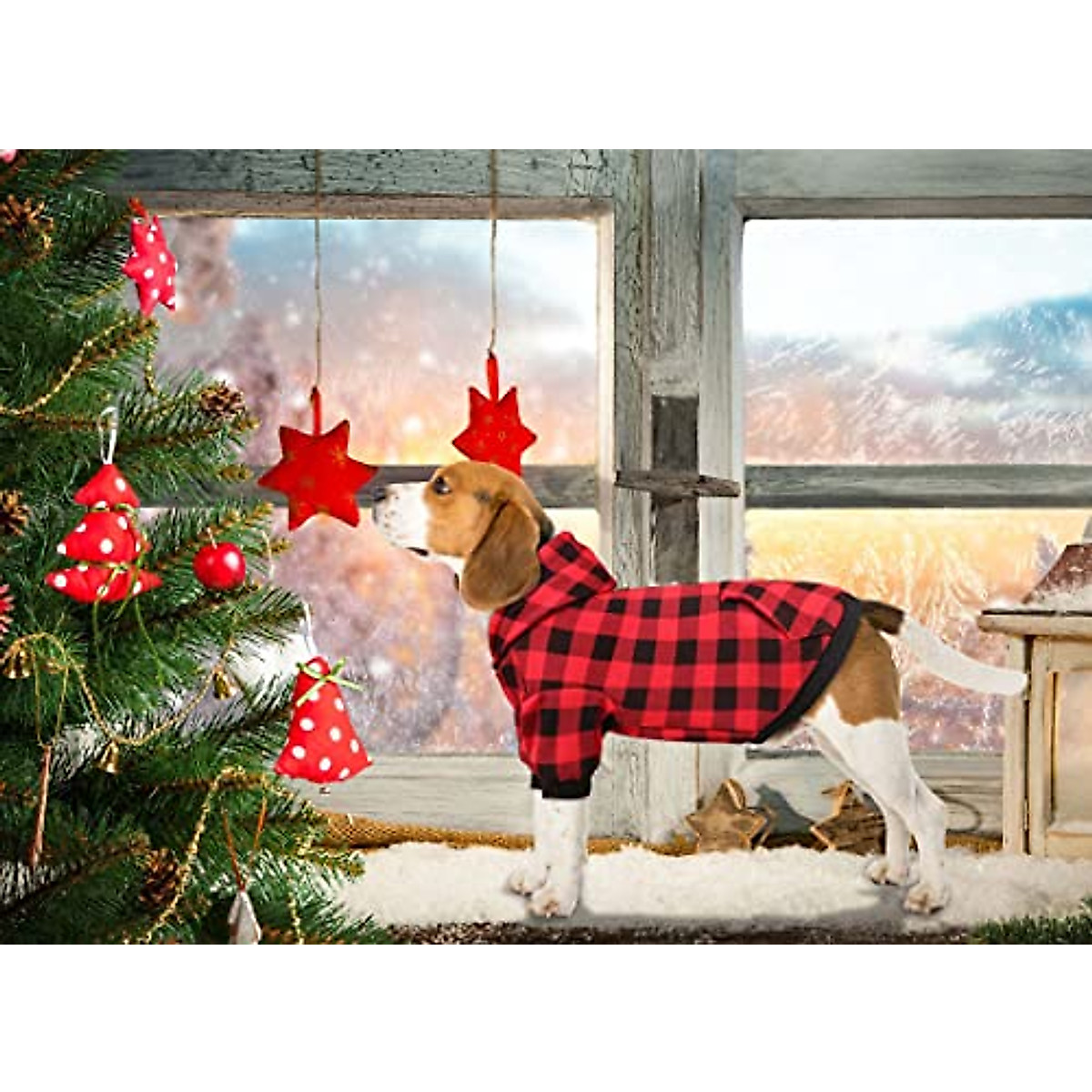 Dog Hoodie Dog Sweater Red Buffalo Plaid Dog Clothes Warm and Soft Breathable Cozy Medium Dog Hoodie Dog Sweaters for Medium Dogs with Pocket(M)