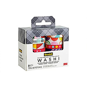 Scotch Washi Tape, Geo Madness Design, 8 Rolls, Great for Bullet Journaling, Scrapbooking and DIY Décor (C1017-8-P18)