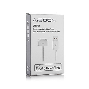 Aibocn MFi Certified 30 Pin Sync and Charge Dock Cable for iPhone 4 4S / iPad 1 2 3 / iPod Nano/iPod Touch - White